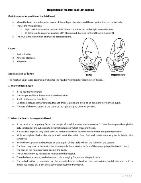 Malposition of the fetal head - Dr. Sallama Mechanism ... - Shanyar MD
