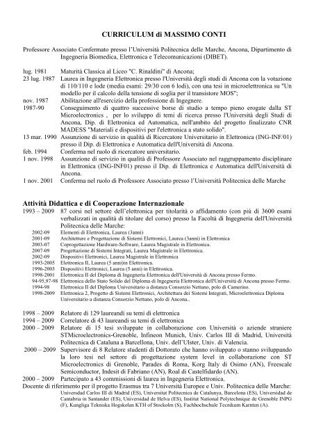 CURRICULUM di MASSIMO CONTI Attività Didattica e di ...