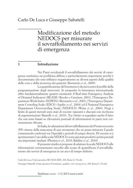 Modificazione del metodo NEDOCS per misurare il sovraffollamento ...