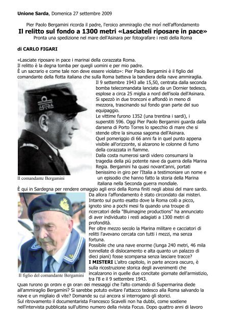 Il relitto della corazzata Roma - storia della Sardegna