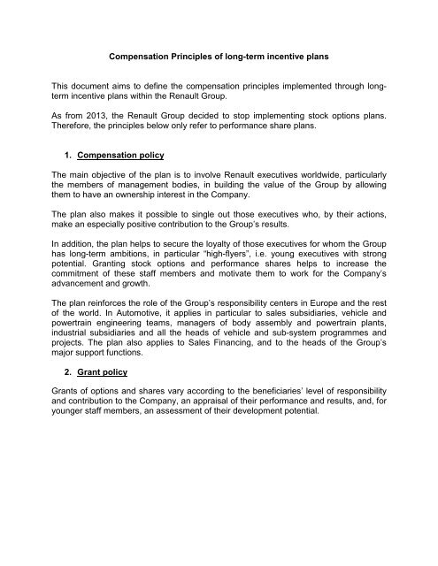Compensation Principles of long-term incentive plans - Renault