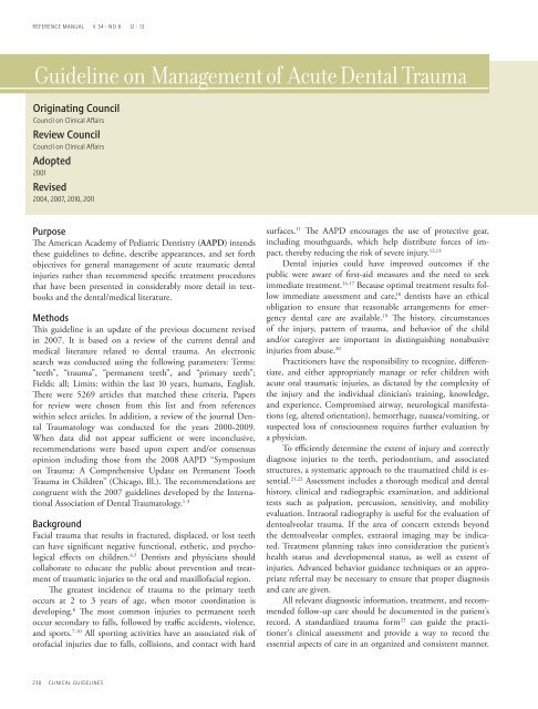 Guideline on Management of Acute Dental Trauma - American ...