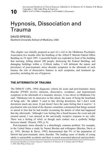 10 Hypnosis, Dissociation and Trauma
