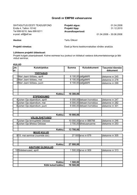 Vahearuande näidis - Eesti Teadusfond
