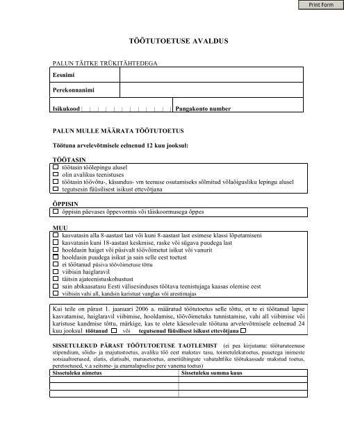 TÖÖTUTOETUSE AVALDUS - Eesti Töötukassa