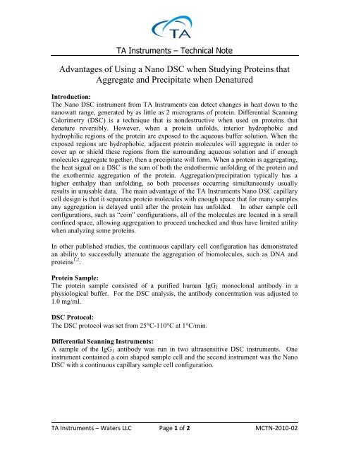 Advantages of Nano DSC when Studying Proteins ... - TA Instruments