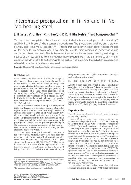 Interphase precipitation in Ti–Nb and Ti–Nb– Mo bearing steel