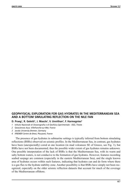 geophysical exploration for gas hydrates in the mediterranean ... - Ogs