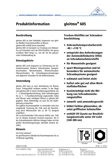 Produktinformation gleitmo® 605