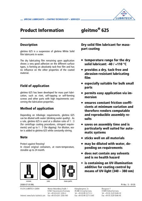 Product Information gleitmo® 625