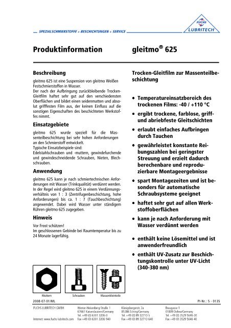 Produktinformation gleitmo® 625