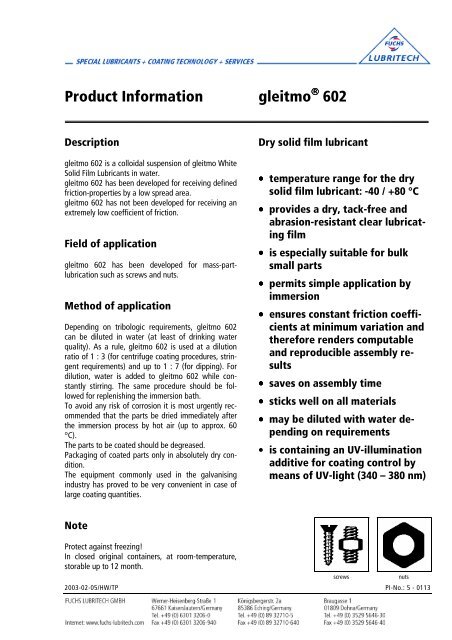 Product Information gleitmo® 602