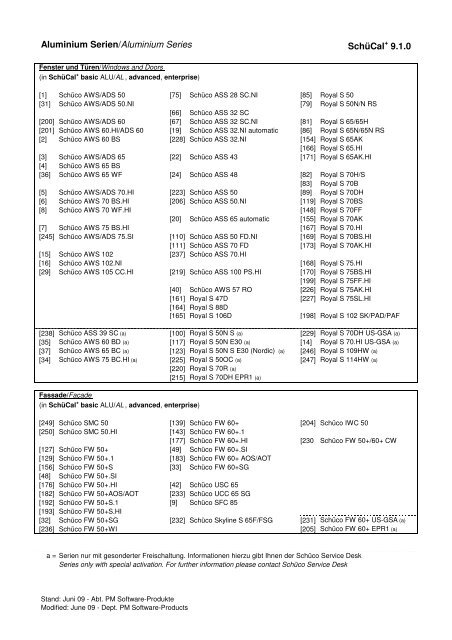 Aluminium Serien/Aluminium Series SchüCal 9.1.0 - Schüco