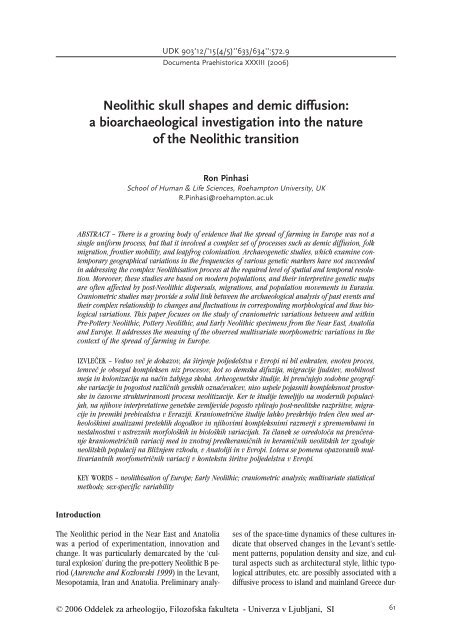 Neolithic skull shapes and demic diffusion> a bioarchaeological ...