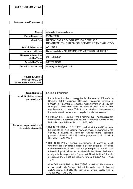 curriculum vitae - ASL TO 1