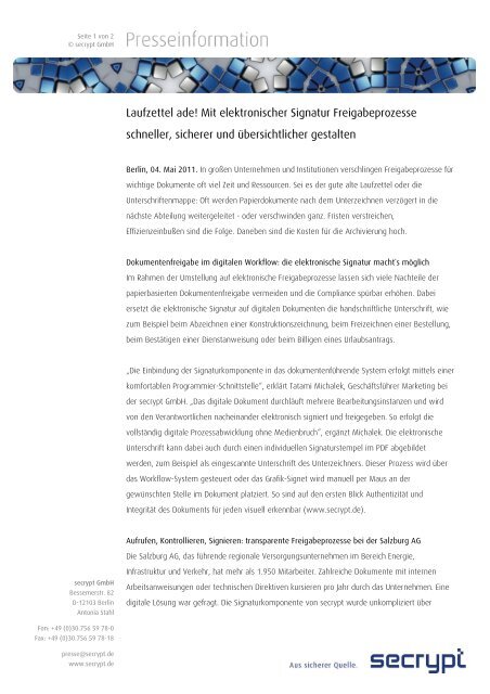 Laufzettel ade! Mit elektronischer Signatur ... - secrypt GmbH