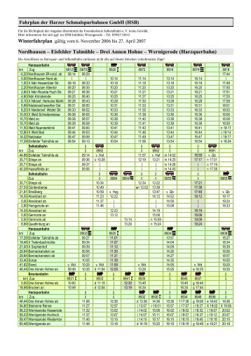 Fahrplan der Harzer Schmalspurbahnen GmbH (HSB) Gernrode ...