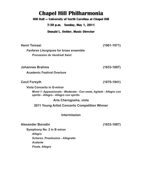 concert program (PDF) - Chapel Hill Philharmonia
