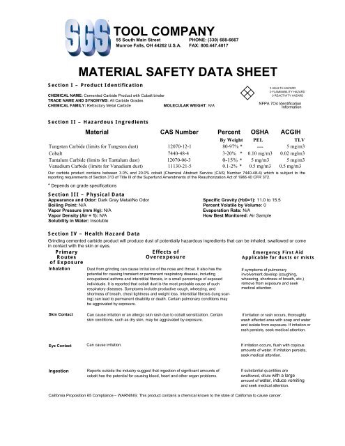 SGS MSDS - SGS Tool Company