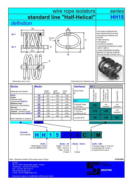 wire rope isolators series standard line "Half-Helical" HH15 ... - Socitec