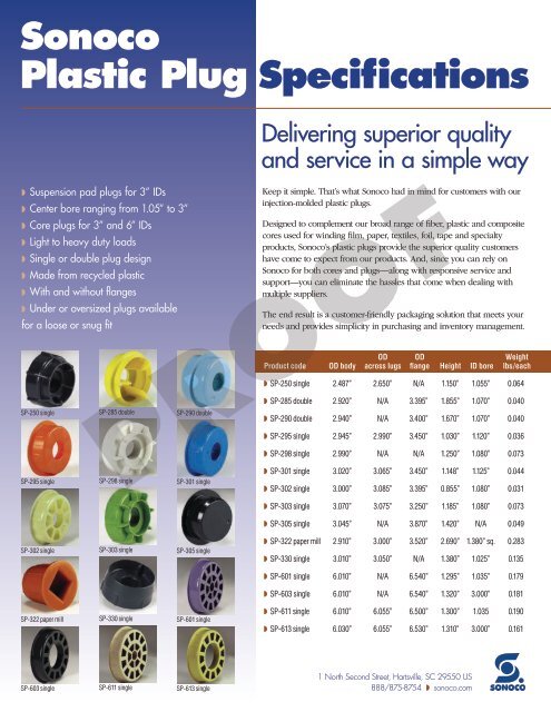Core plugs and plates brochure - Sonoco