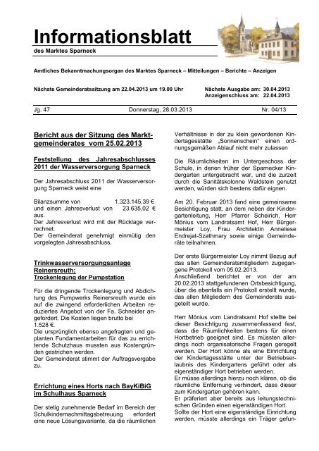 InfoBlatt März 2013 - Markt Sparneck