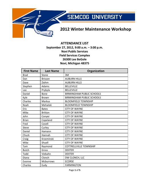 List of Attendees - semcog