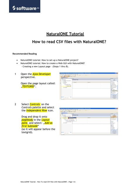 NaturalONE Tutorial How to read CSV files with ... - Software AG
