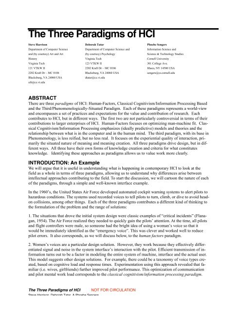 The Three Paradigms of HCI