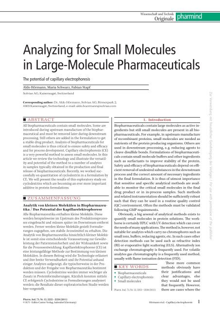 Analyzing for Small Molecules in Large-Molecule ... - Solvias