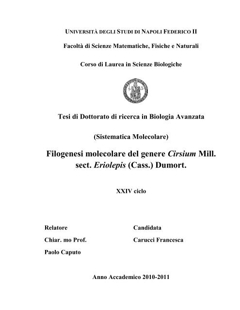 Sistematica classica e filogenesi molecolare - FedOA - Università ...