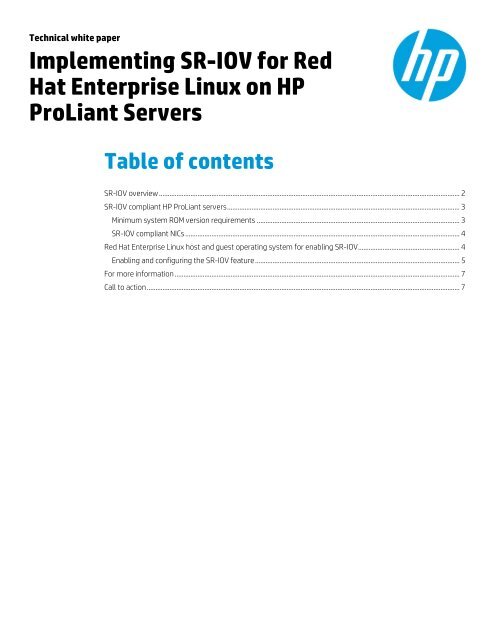Implementing SR-IOV for Red Hat Enterprise Linux on HP ProLiant Servers