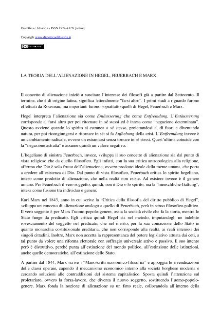 LA TEORIA DELL'ALIENAZIONE IN HEGEL, FEUERBACH E MARX ...