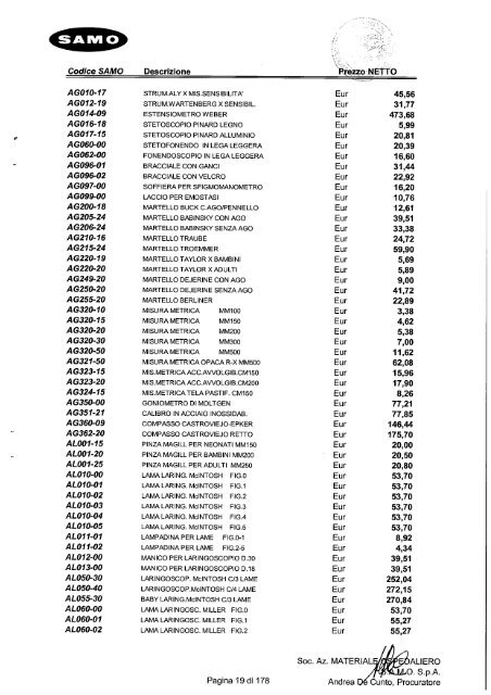 Listino prezzi prodotti aggiuntivi SAMO - Intercent-ER