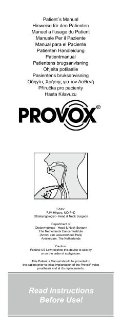 Provox1 patient's manual - Atos Medical AB