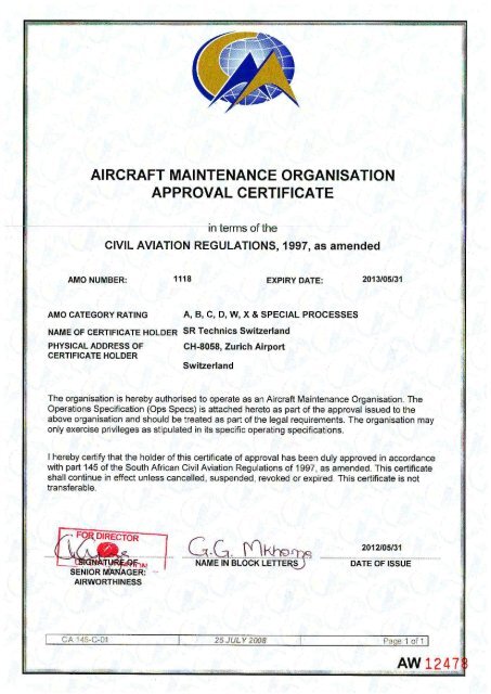 South Africa CAA 145 - SR Technics