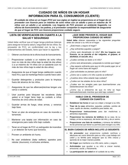 LIC 9212 (SP) - California Department of Social Services - State of ...
