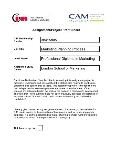 Assignment/Project Front Sheet