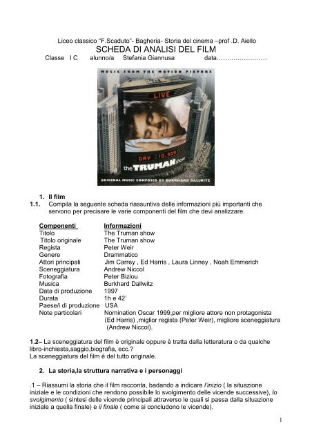 SCHEDA DI ANALISI DEL FILM - Liceo Classico “Scaduto”