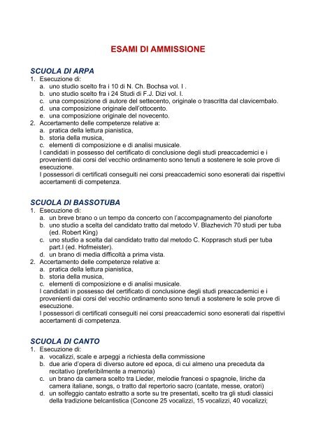 ESAMI DI AMMISSIONE