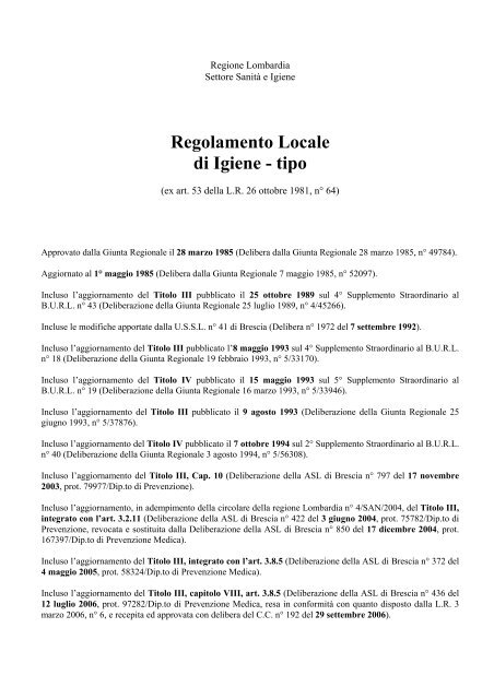 Regolamento Locale di Igiene - tipo - ASL Milano