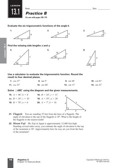 Answer Key Practice B 1.