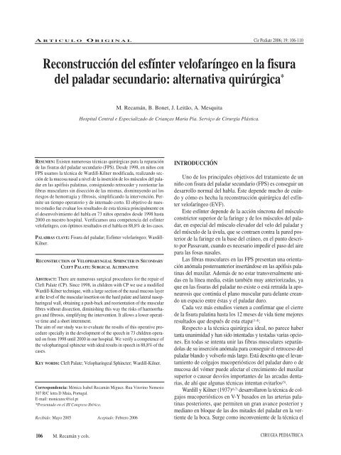 Reconstrucción del esfínter velofaríngeo en la fisura del paladar ...