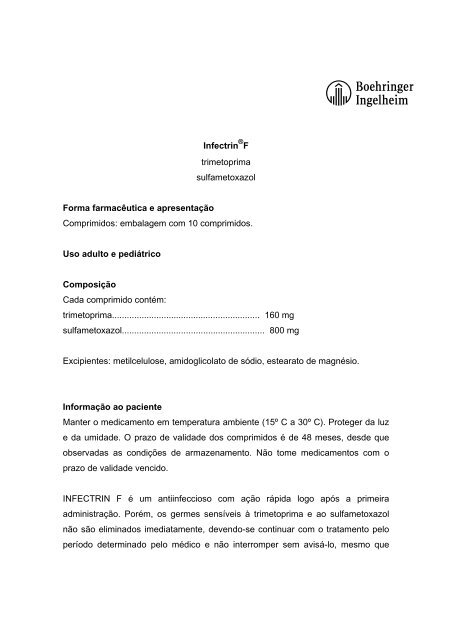 Infectrin F trimetoprima sulfametoxazol Forma farmacêutica ... - Onofre
