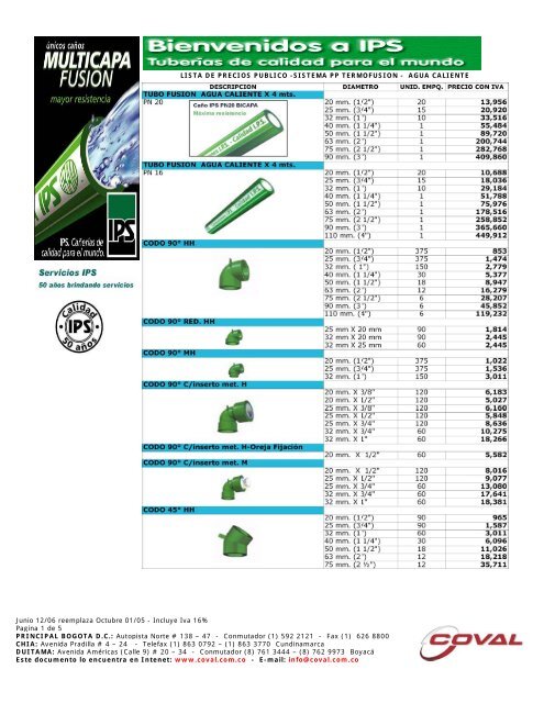 LISTA DE PRECIOS PUBLICO -SISTEMA PP TERMOFUSION ...