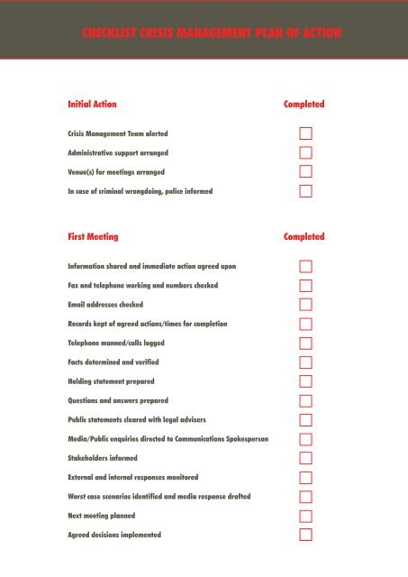 CHECKLIST CRISIS MANAGEMENT PLAN OF ACTION - Cameco