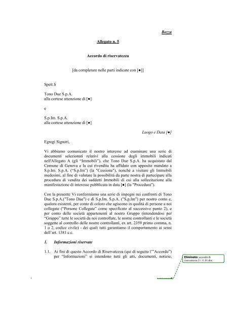 Bozza Allegato n. 5 Accordo di riservatezza [da ... - Tu6Genova