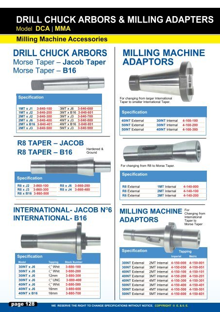 DRILL CHUCK ARBORS & MILL