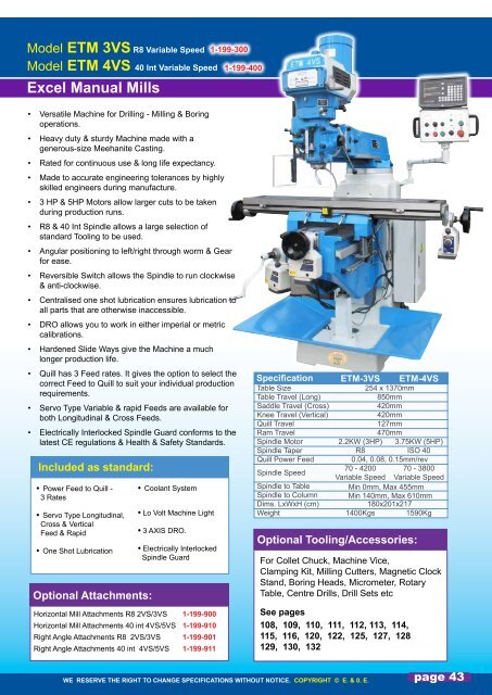 VARI-TURRET MILLS Model E