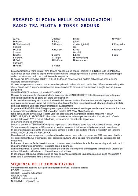 esempio di fonia nelle comunicazioni radio tra pilota ... - Italiani ...